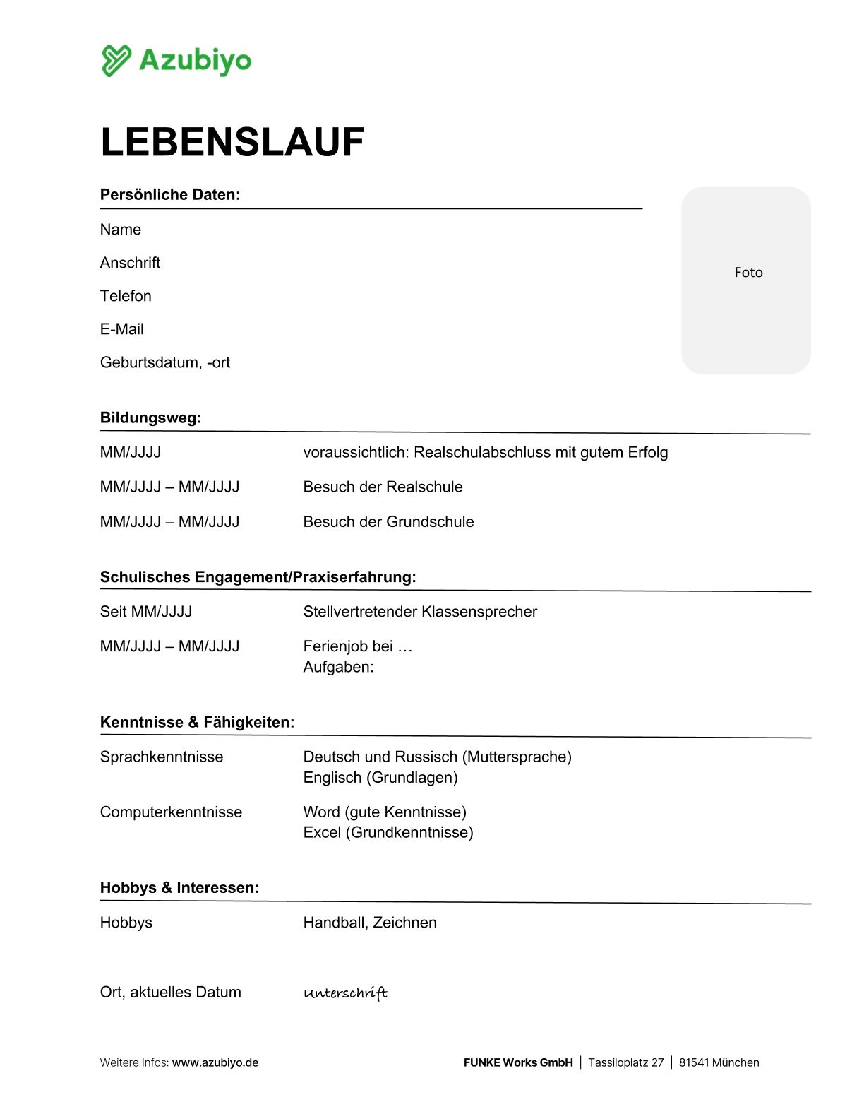 Schülerpraktikum Lebenslauf: Aufbau, Inhalte & Gestaltungstipps | Azubiyo